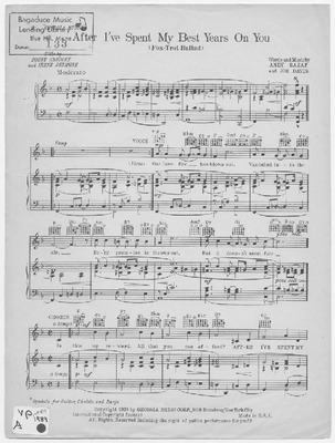 "After I've Spent My Best Years On You : Fox-Trot Ballad " by Andy ...