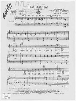 "Ha! Ha! Ha!: Chella Lla " by S Taccani, Al Hoffman et al.